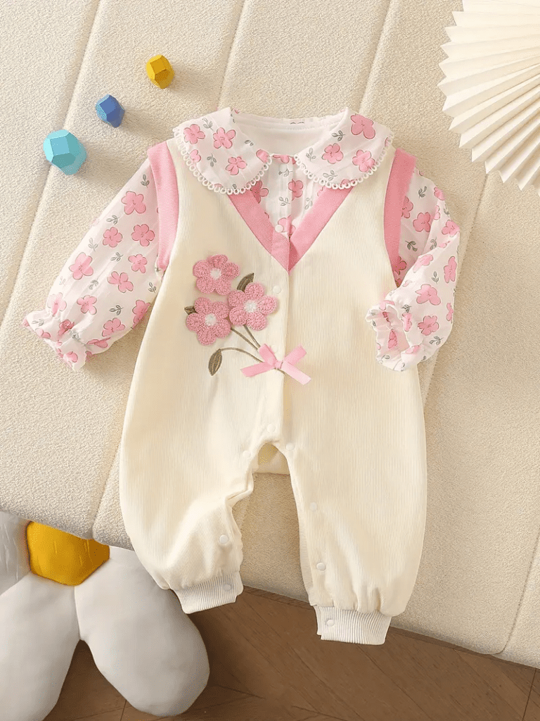 Cute Baby Girl Romper - Spring and Autumn British Style for Newborns